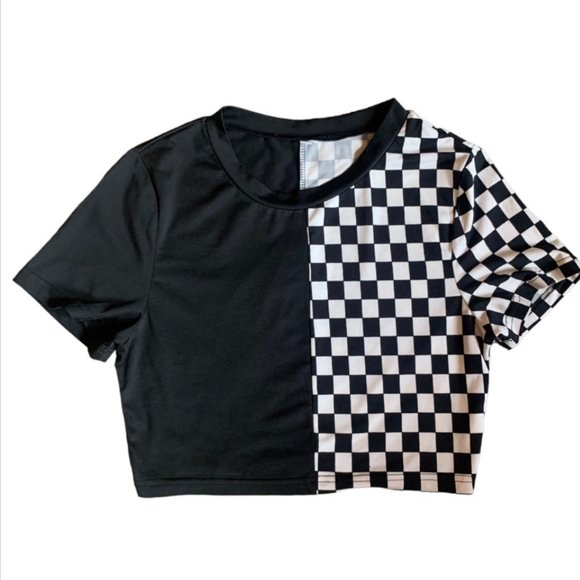 Tops | Harlequin Style Checkered Crop Top | Poshmark